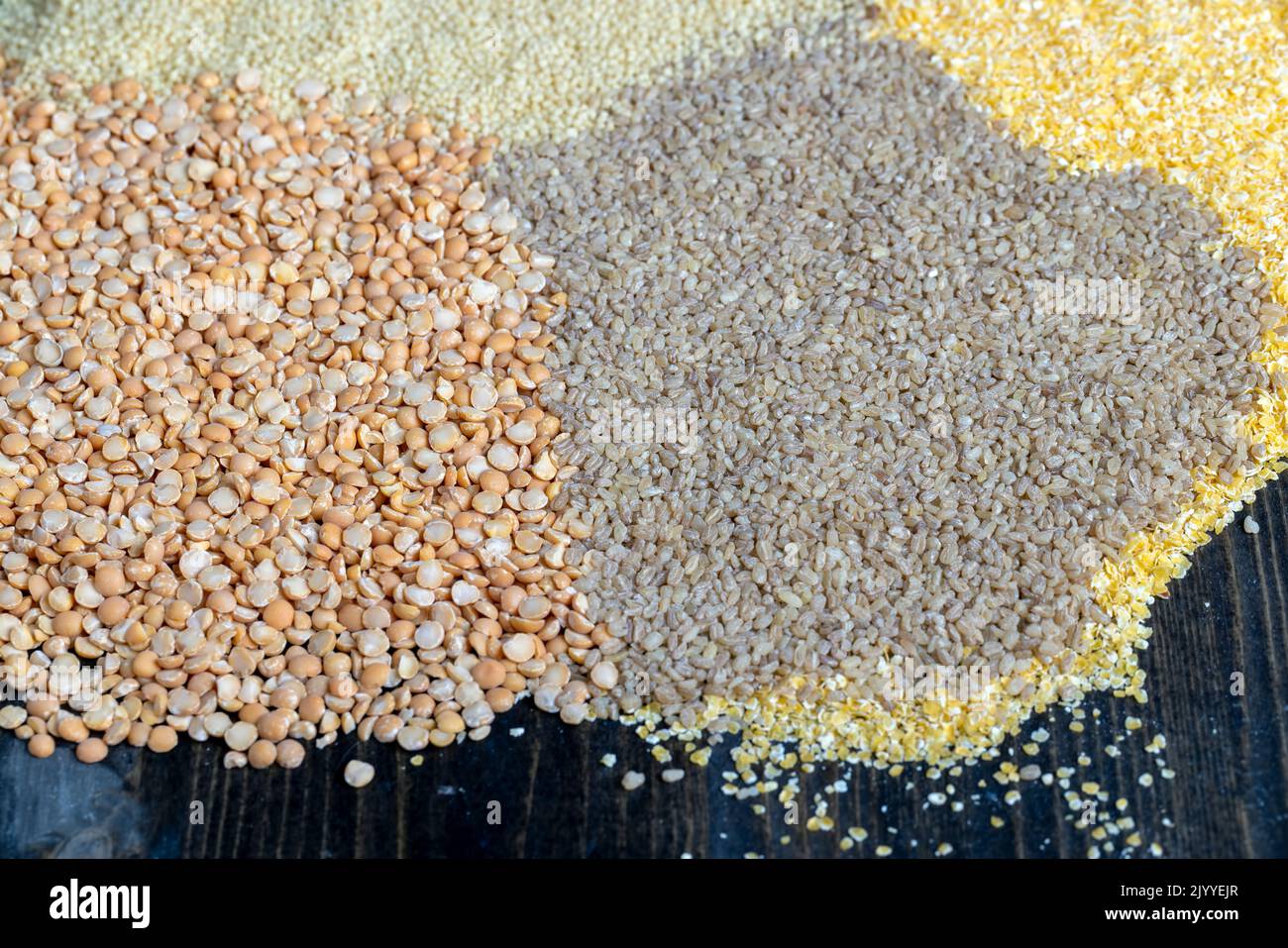 Mixed raw cereals from different types of plants, cooking from ...