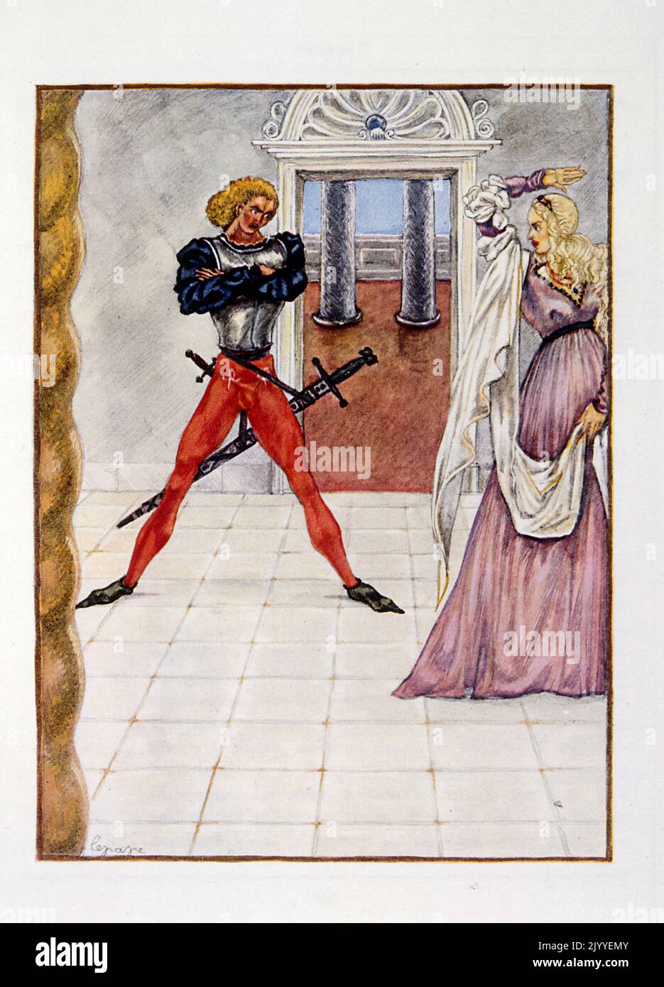 Coloured Illustration depicting a scene from a fairy tale with a ...