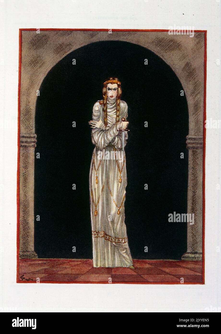 Illustration depicting a sinister looking lady under an arch ...