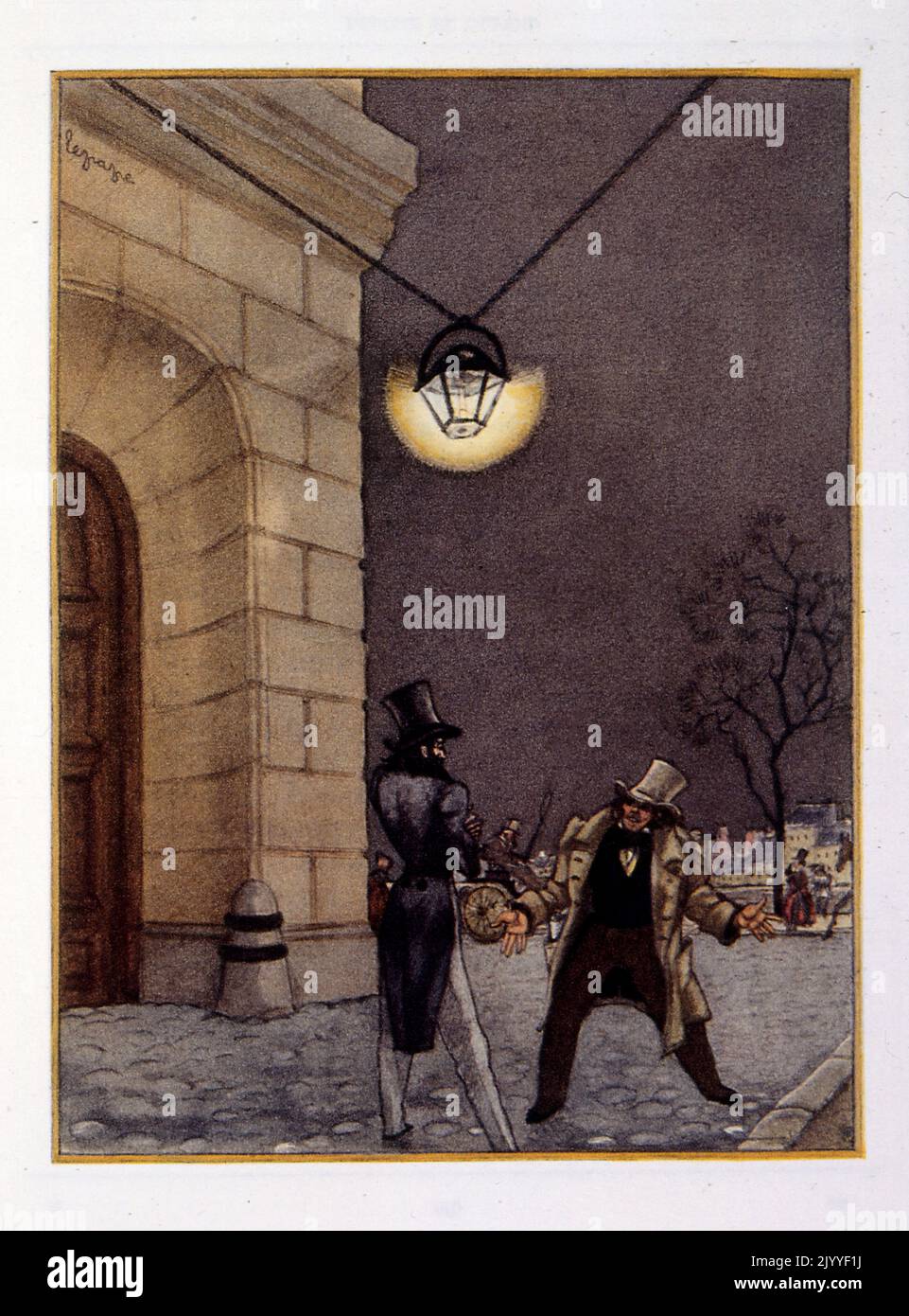 Illustration depicting two top-hatted men standing in the street under ...