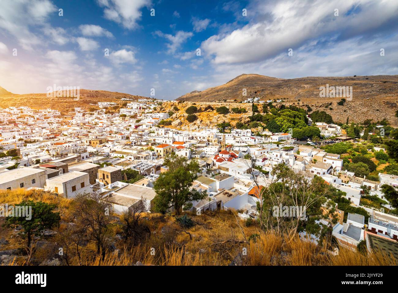 The famous and historical medieval village of Lindos on the Greek ...