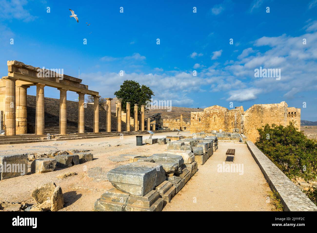 Ruins of Acropolis of Lindos view, Rhodes, Dodecanese Islands, Greek ...