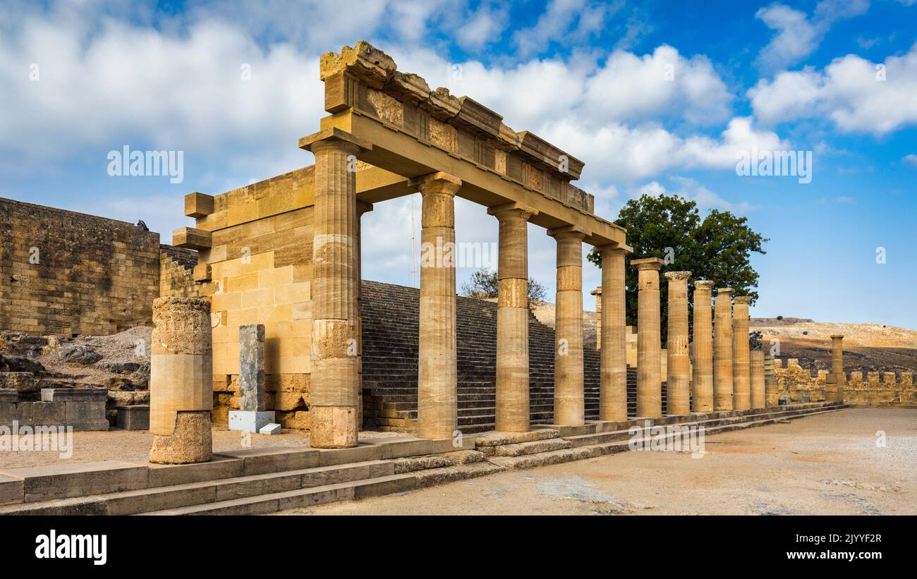 Ruins of Acropolis of Lindos view, Rhodes, Dodecanese Islands, Greek ...