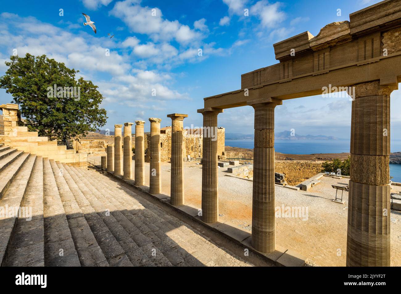Ruins of Acropolis of Lindos view, Rhodes, Dodecanese Islands, Greek ...