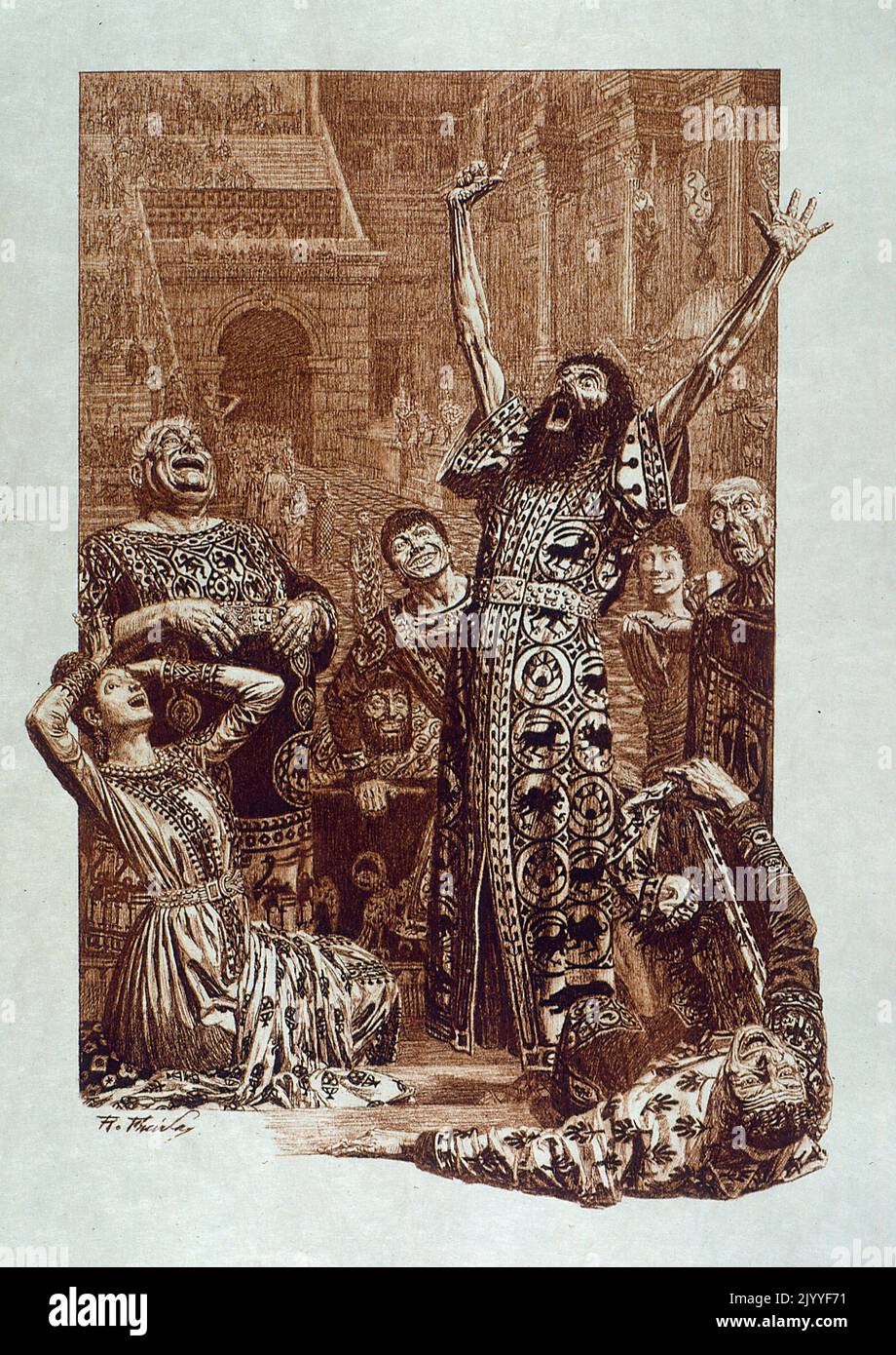 Gothic-style engraving depicting a Middle Eastern religious performance ...