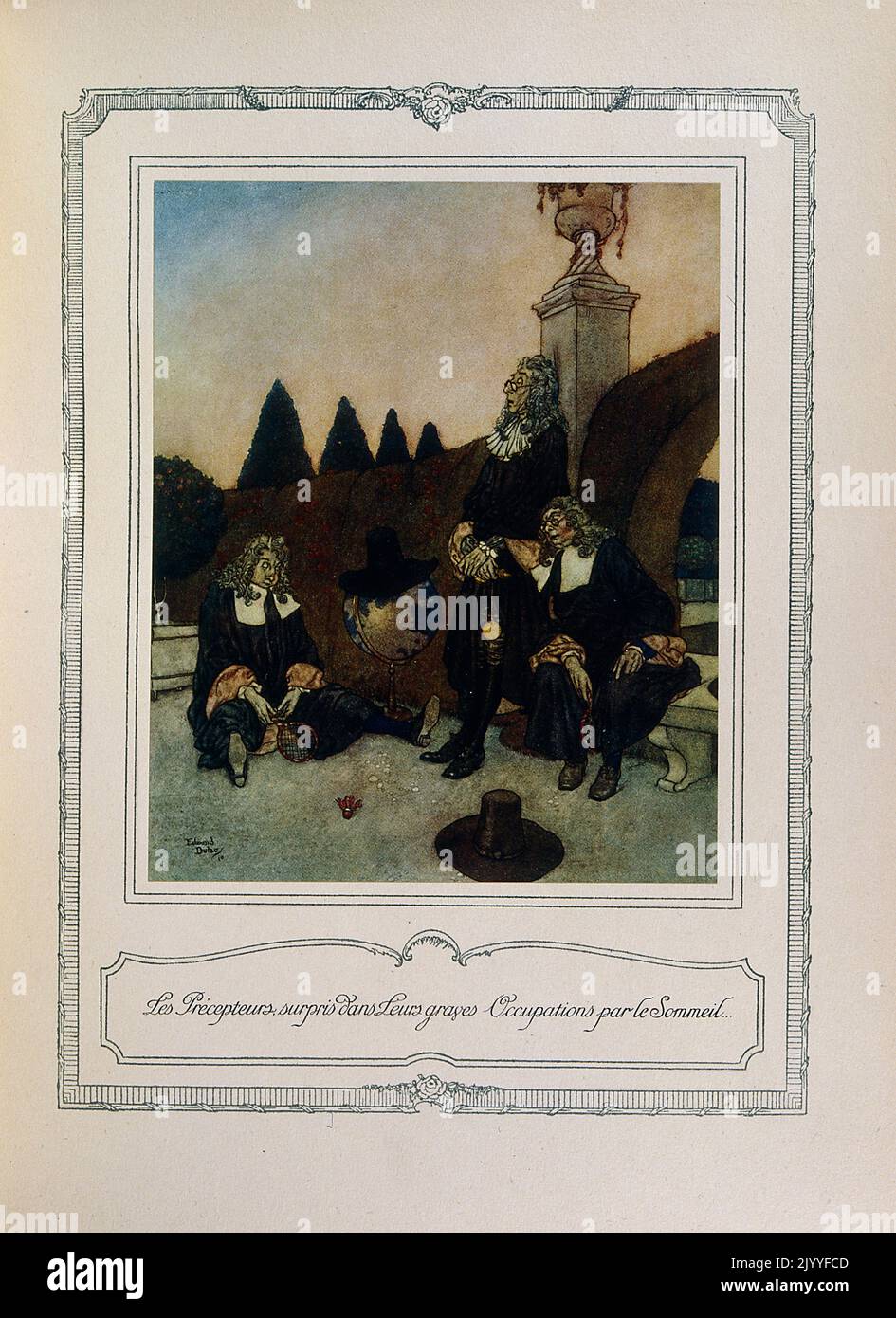 Coloured Illustration entitled 'The tutors fell asleep'. Illustrated by ...