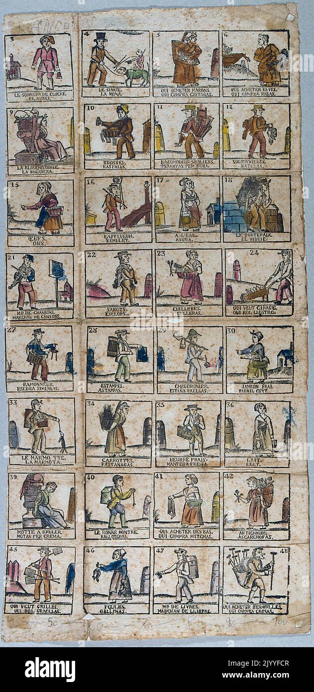 Coloured hand-drawn miniature images of workers going about their daily ...