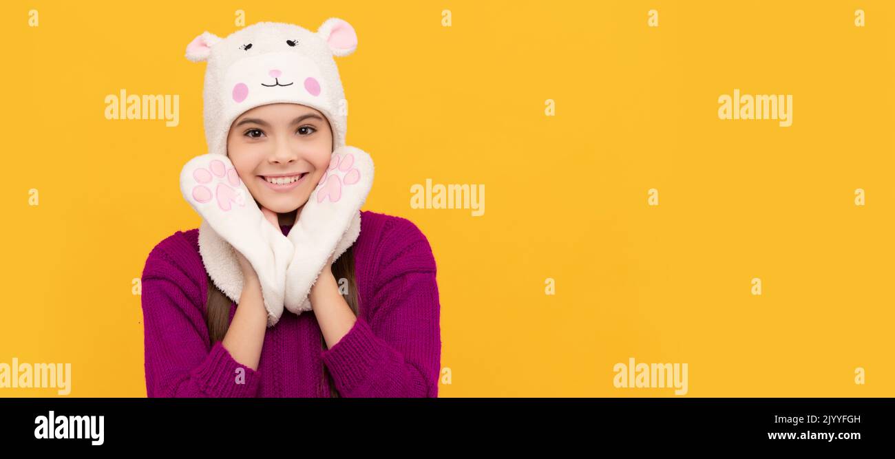 children winter fashion and beauty. teen girl in knitwear. express ...
