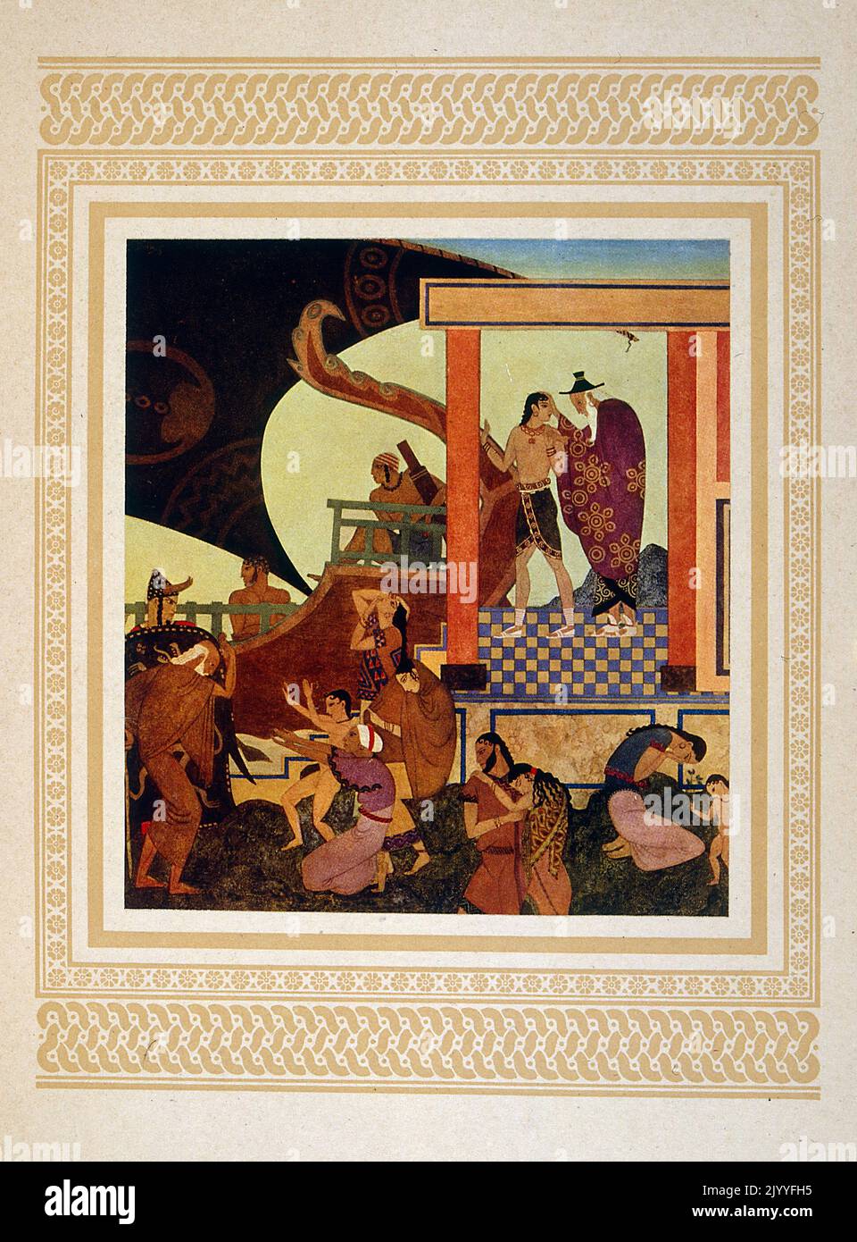 Coloured Illustration of the departure of Theseus going to kill the ...