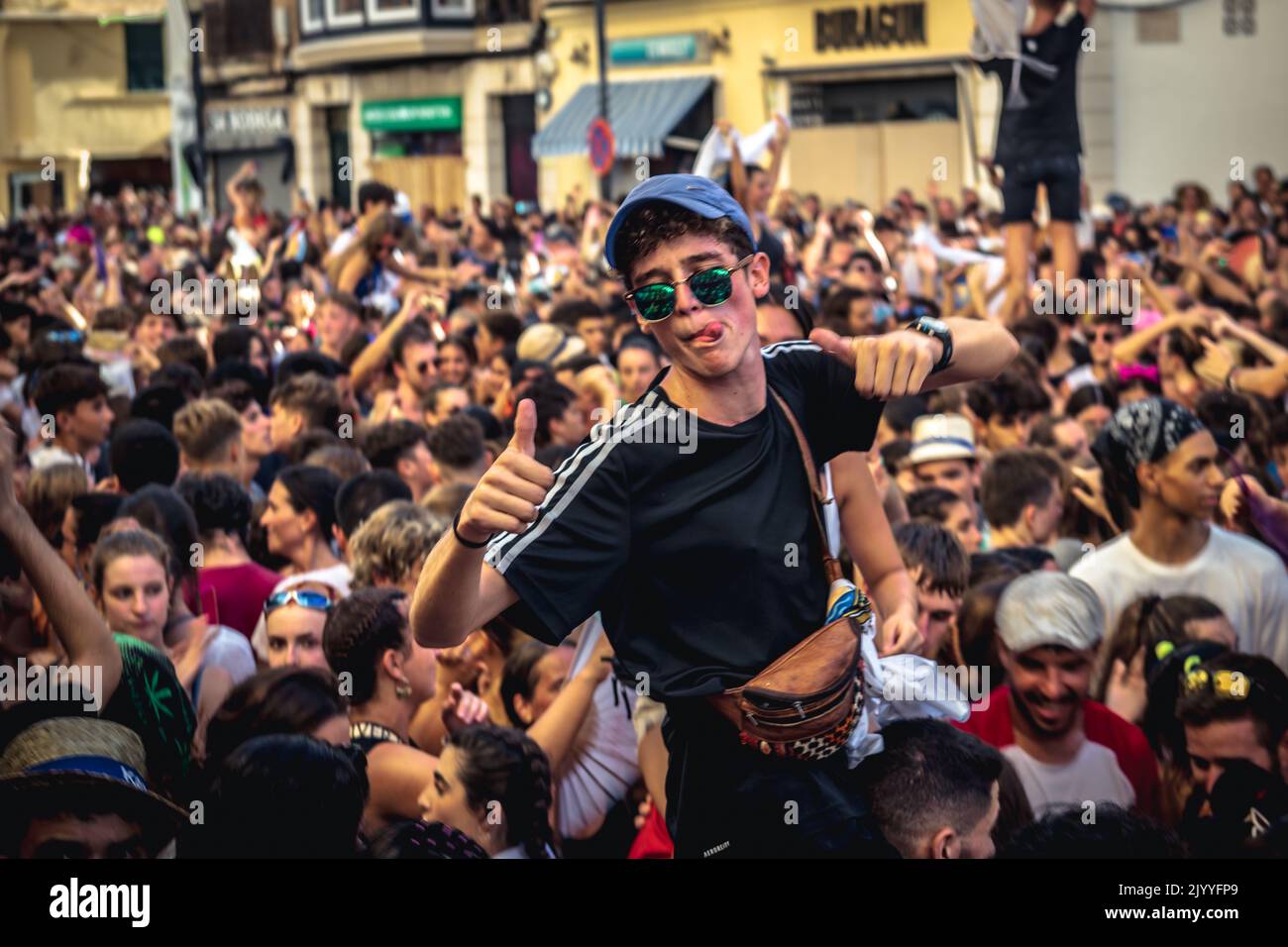 Mahon, Spain. 8th Sep, 2022. The cheering crowd dances during the ...