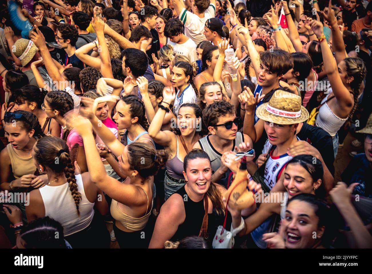 Mahon, Spain. 8th Sep, 2022. The cheering crowd dances during the ...