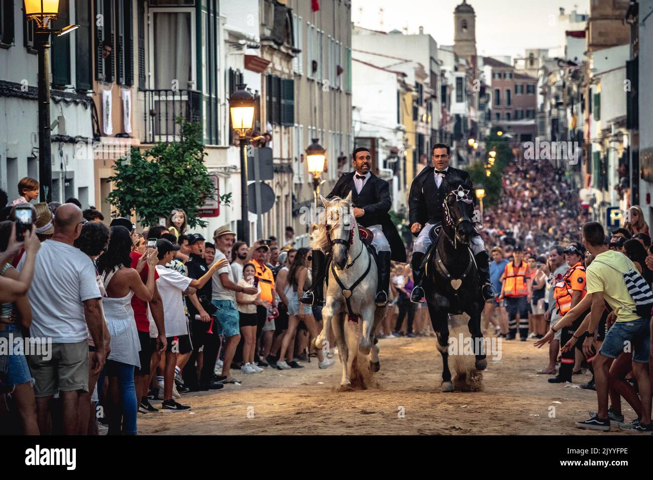 Mahon, Spain. 8th Sep, 2022. 'Caixers' (horse riders) ride in between ...