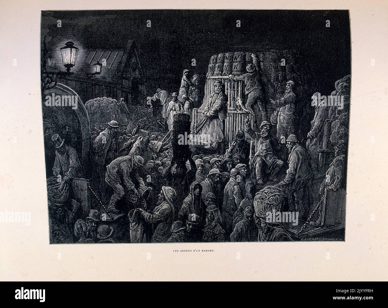 Engraving depicting a crowd of people in a market place Stock Photo - Alamy