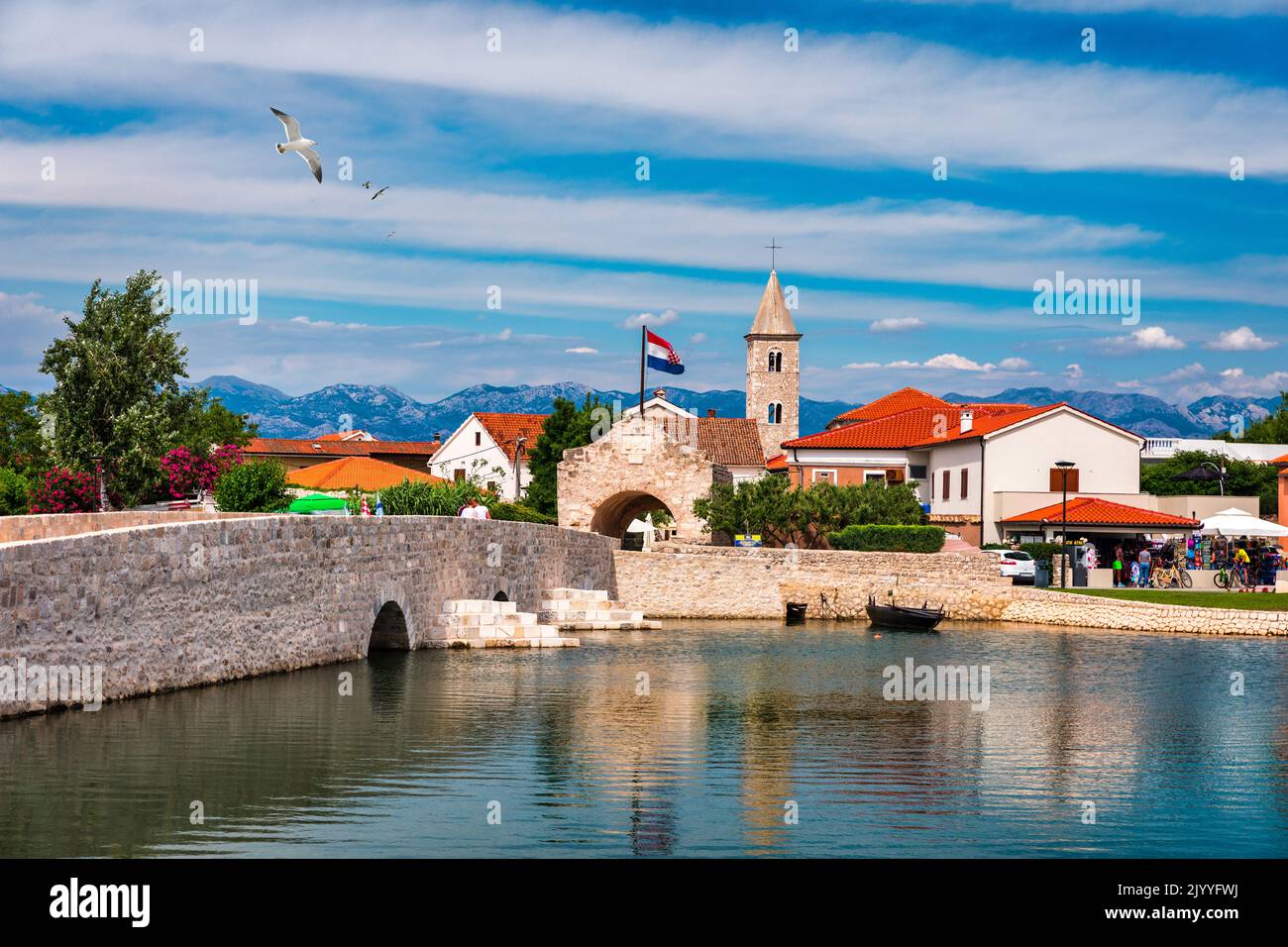 Historic town of Nin laguna view, Dalmatia region of Croatia. Street ...