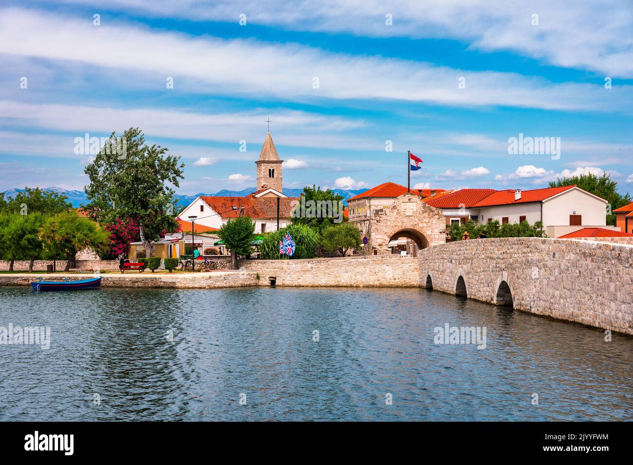 Historic town of Nin laguna view, Dalmatia region of Croatia. Street ...