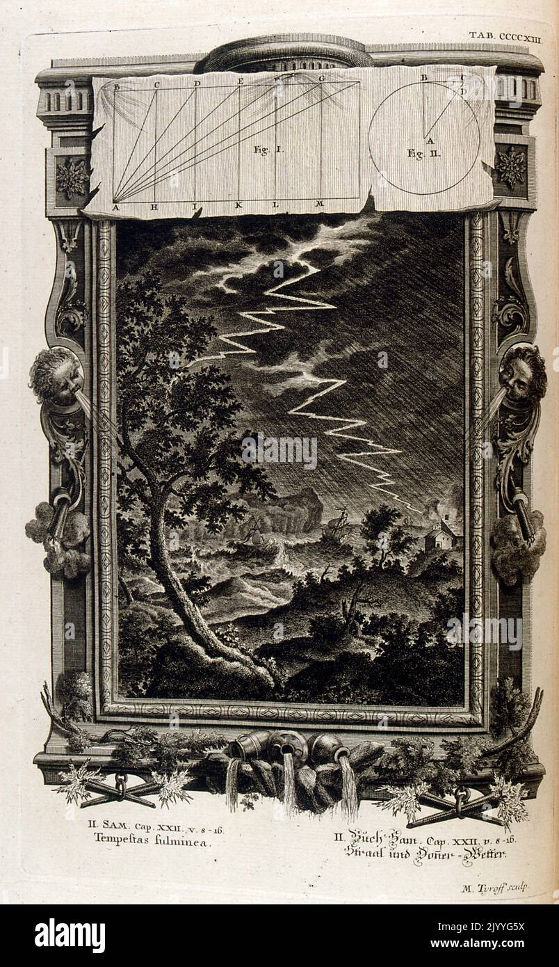 Engraving depicting lightening striking the Temple in the Book of ...