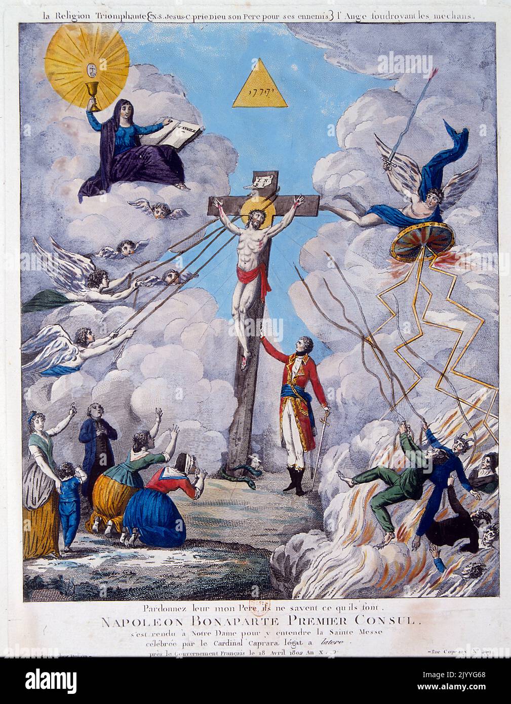 Coloured Illustration depicting Christ on the Cross with Napoleon ...