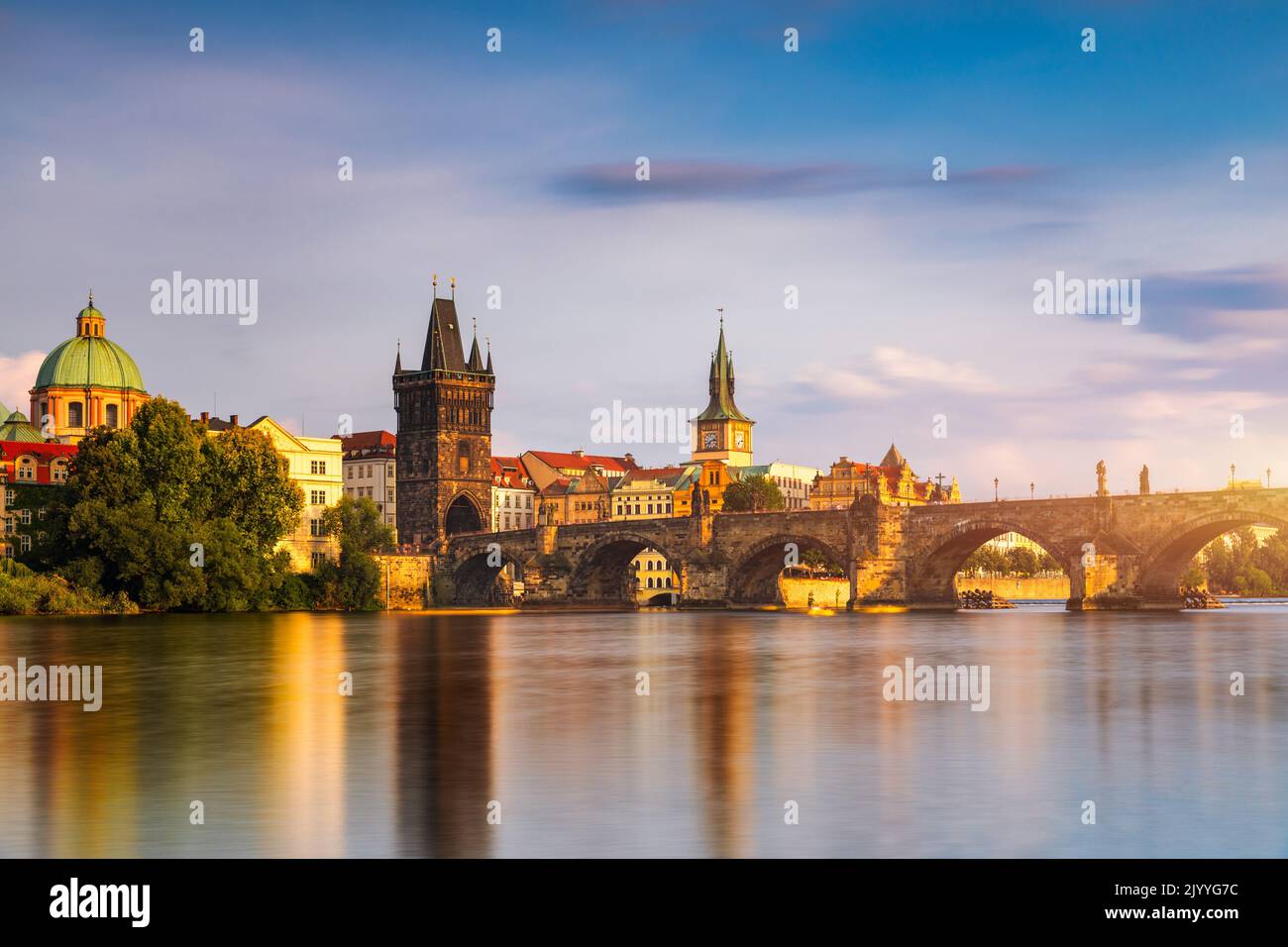 Charles Bridge sunset view of the Old Town pier architecture, Charles ...