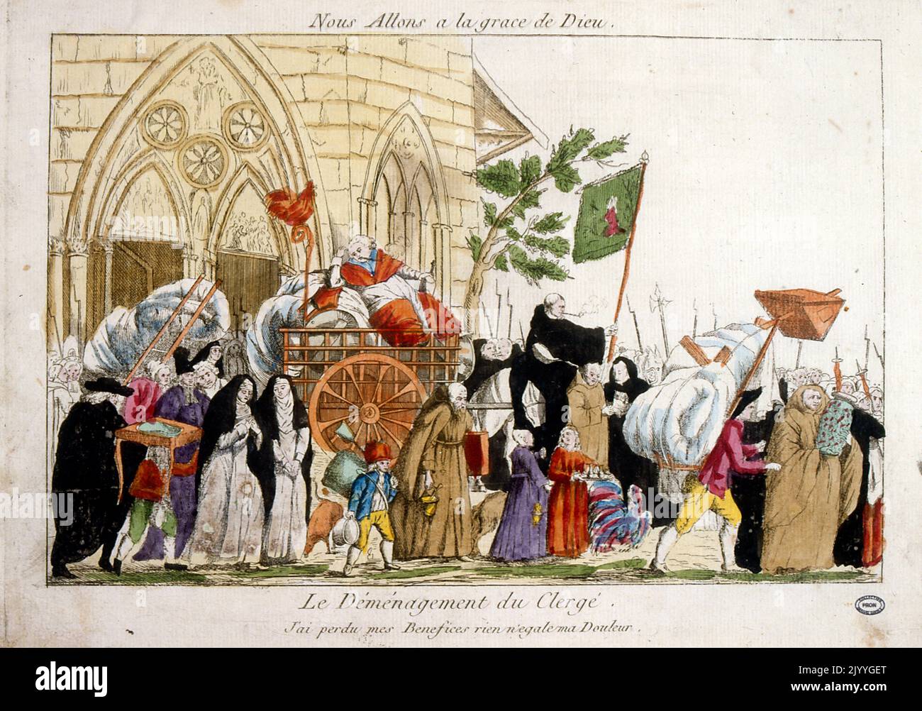 Coloured Illustration depicting the clergy being banished from the ...