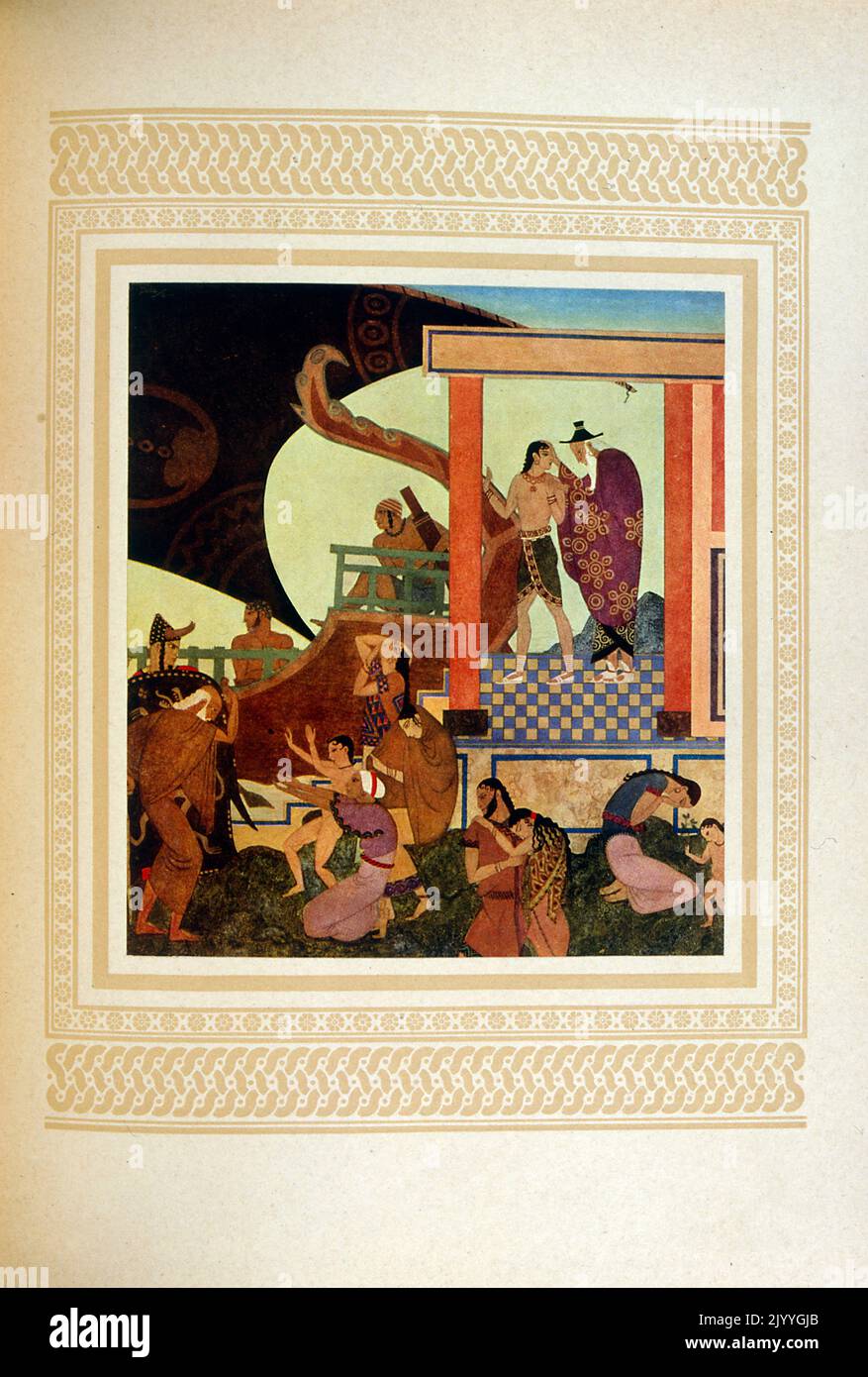 Coloured Illustration of the departure of Theseus going to kill the ...