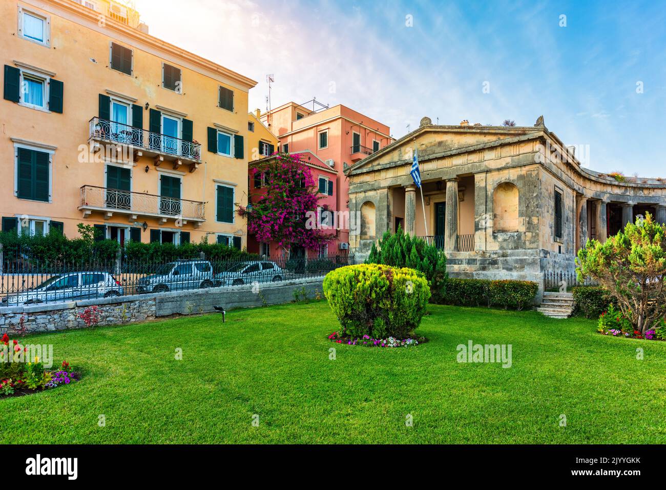 Street view of Kerkyra, capital of Corfu island, Greece. View of ...