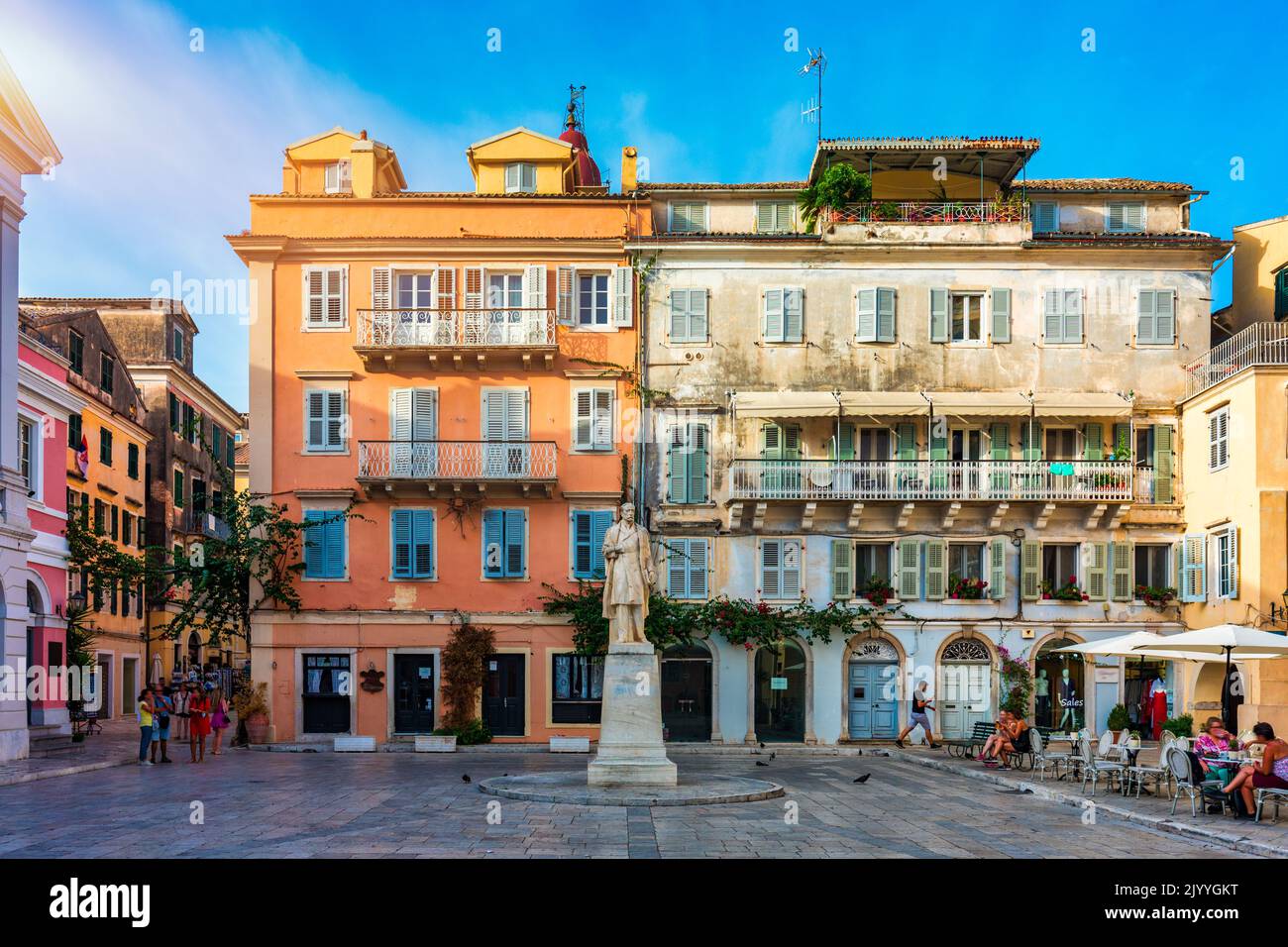 Street view of Kerkyra, capital of Corfu island, Greece. View of ...