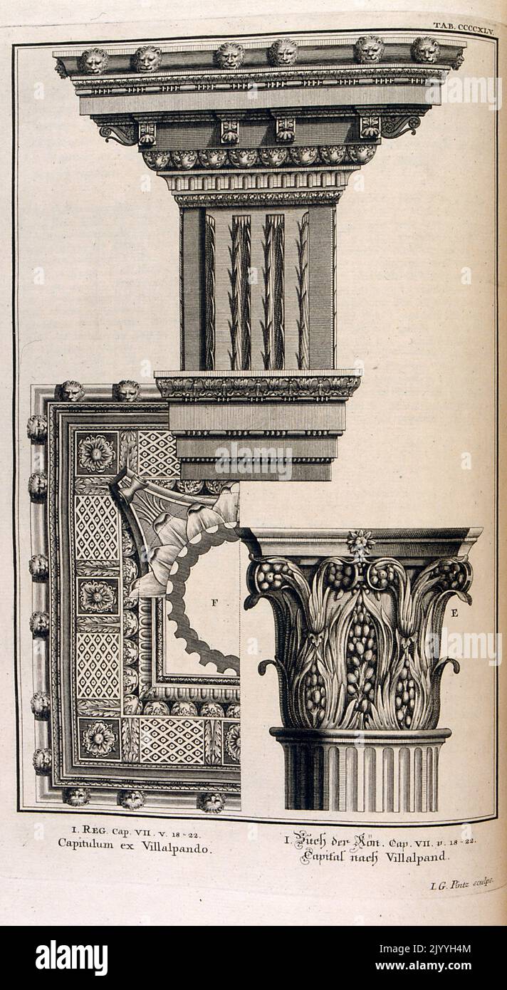 Engraving depicting sections of columns from a villa. The Illustration ...