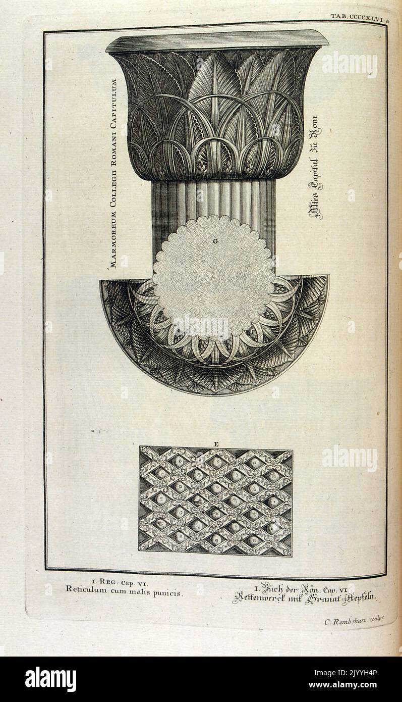 Engraving depicting diagrams of columns showing the meshes that hold ...