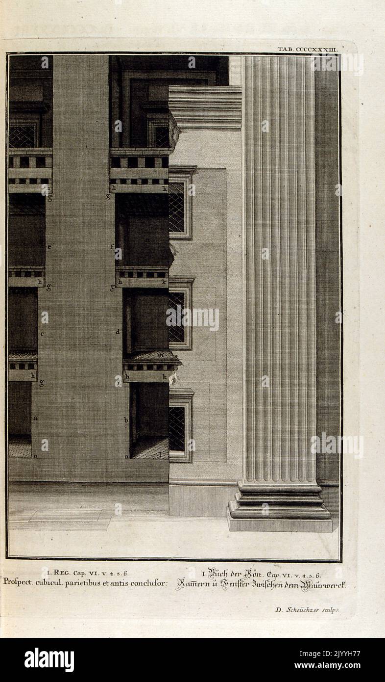 Engraving depicting a cross-section diagram of the walls of a classical ...