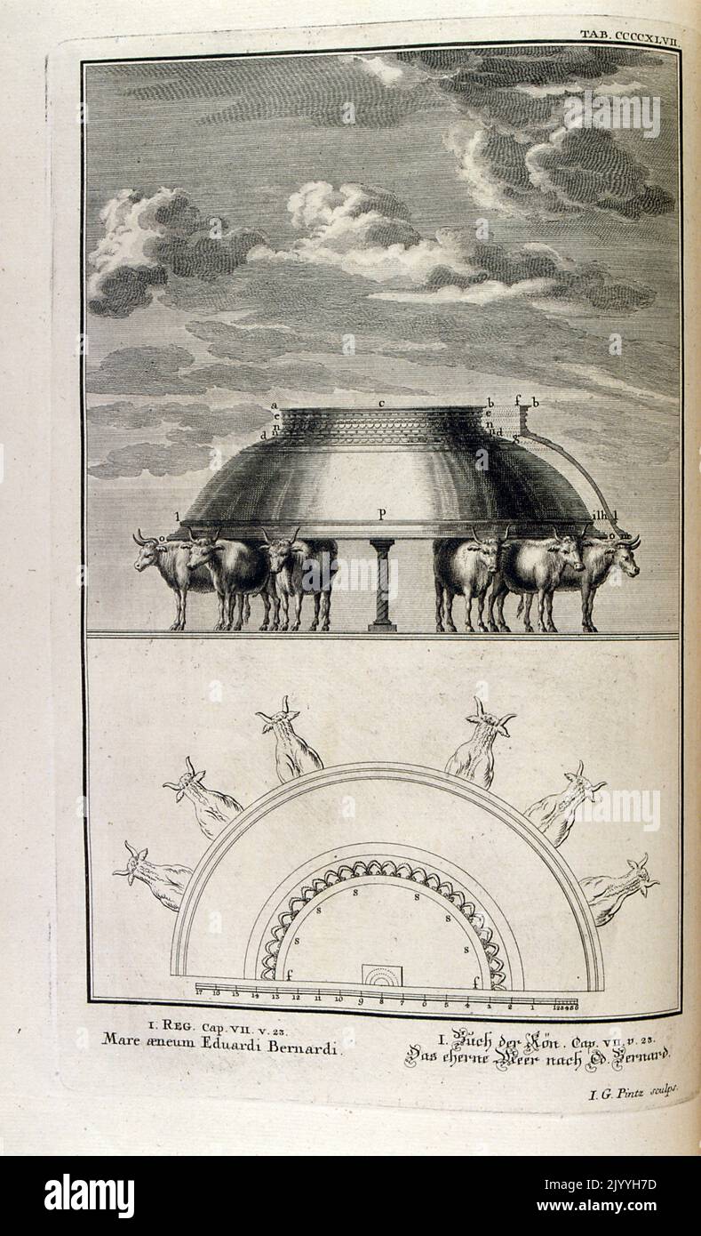 Engraving depicting a diagram of a bronze statue including figures of ...
