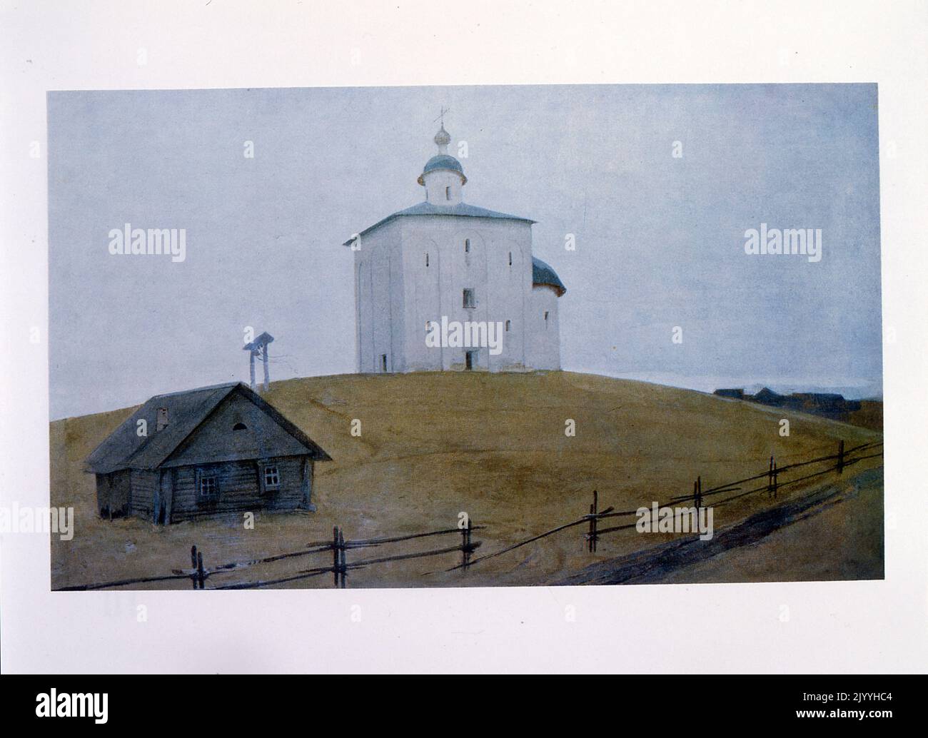 Painting depicting a white church in a rural setting Stock Photo - Alamy