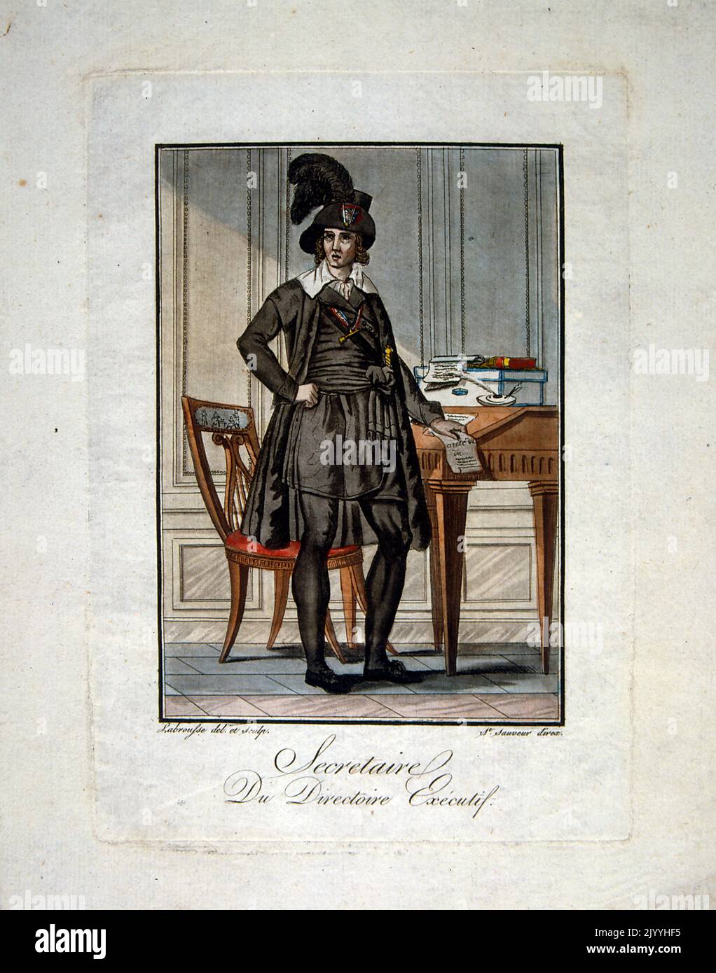Coloured print depicting the secretary of the Executive Director ...