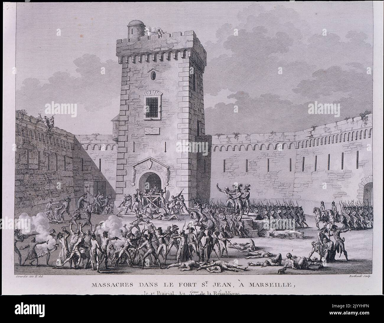 Engraving depicting the massacre of the Fort of St. Jean in Marseilles ...