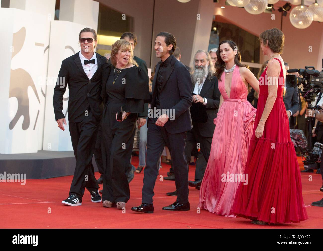 VENICE, ITALY. September 8, 2022: Brad Pitt, Dede Gardner, Adrien Brody ...