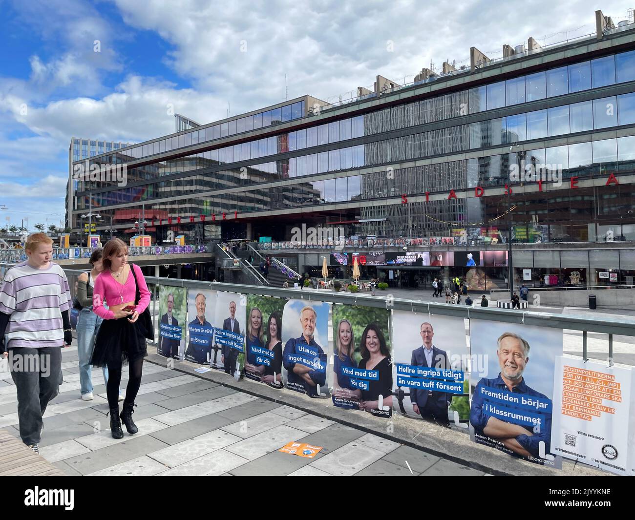 Stockholm, Sweden. 7th Sep, 2022. People walk past election campaign ...