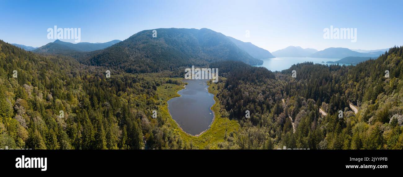 Aerial View of Green Canadian Nature Landscape. Lake around Mountains ...