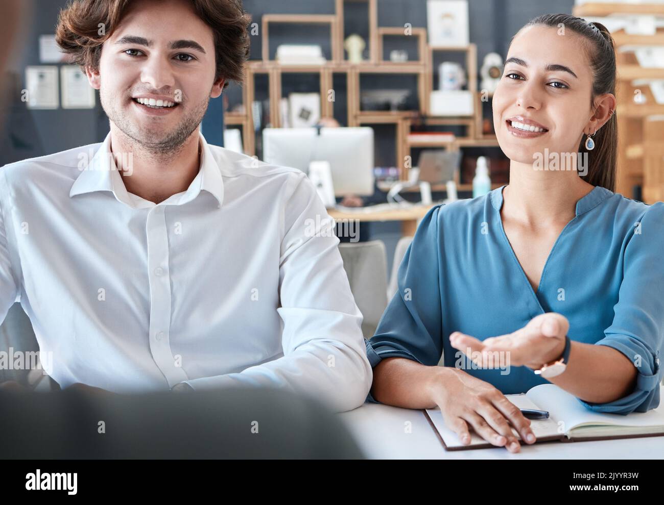 Communication, customer and team doing a business pitch for b2b deal ...