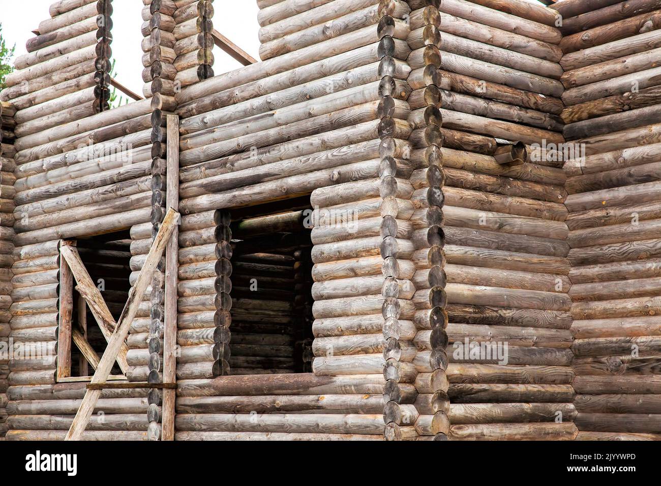 Old wooden house in the countryside, uninhabited house made of wooden ...