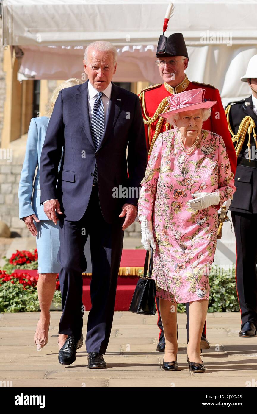 File photo dated 13/6/2021 of Queen Elizabeth II with US President Joe ...