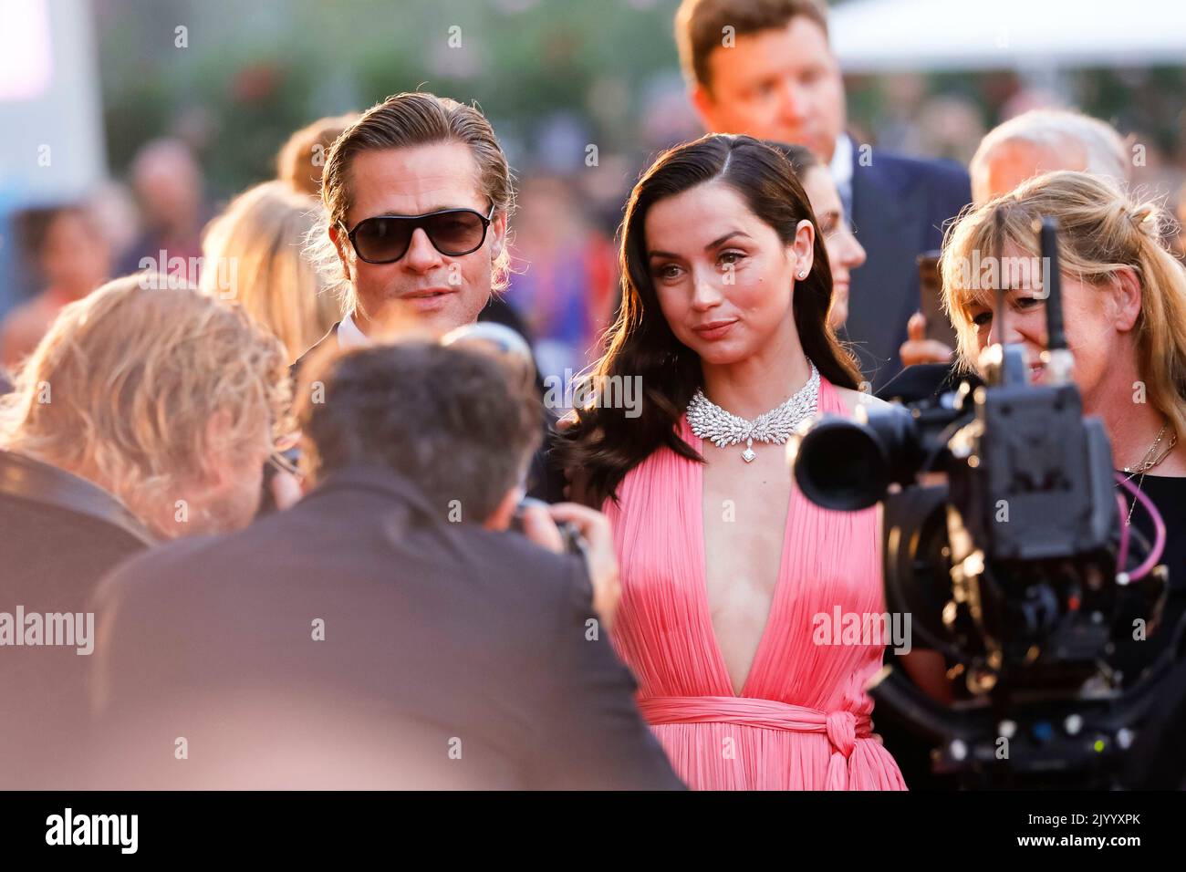 Brad Pitt and Ana de Armas attend the premiere of 'Blonde' during the ...