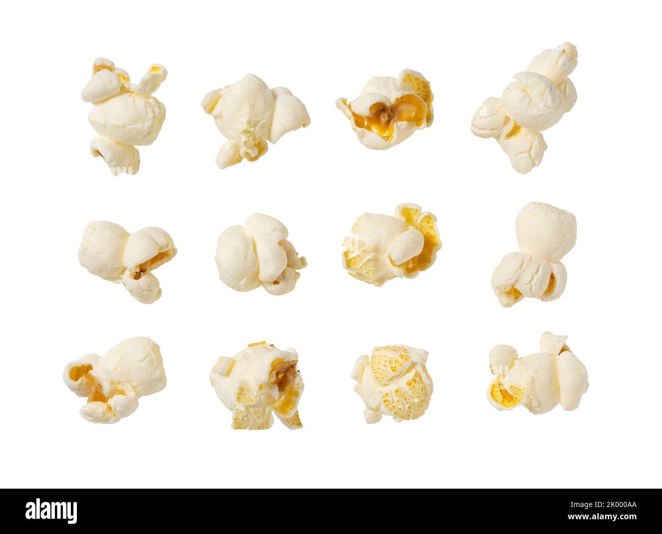 Lots of popcorn on a white background. View from above Stock Photo - Alamy