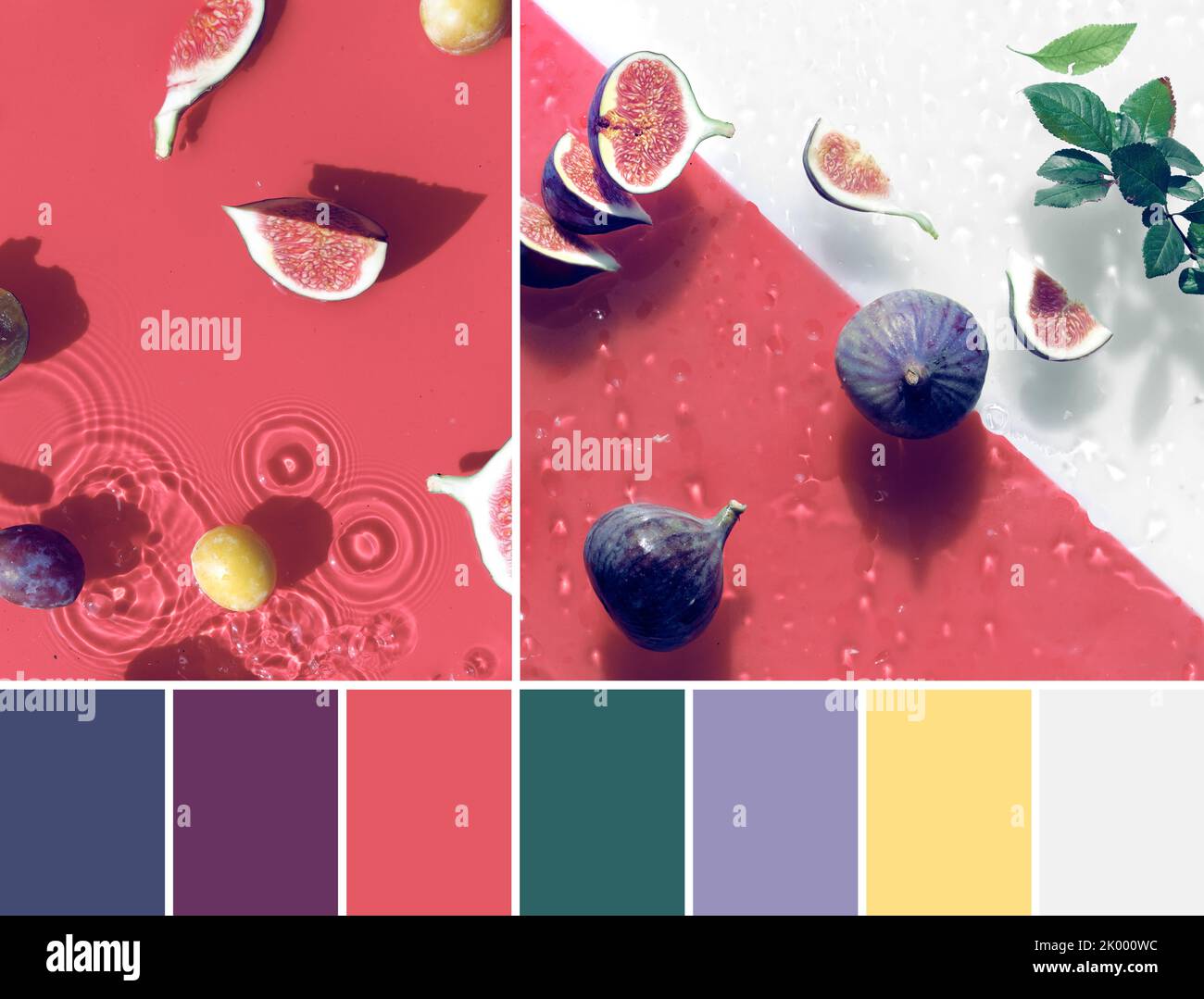 Color matching palette from image of exotic fruits in splashing water ...