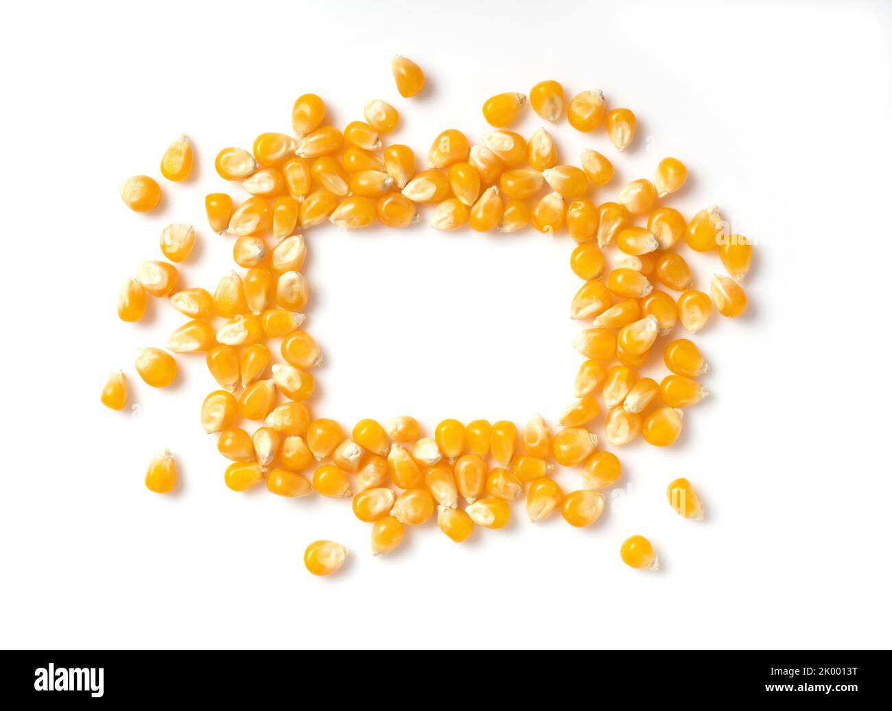 Square copy space made of dried corn kernels on white background. Corn ...