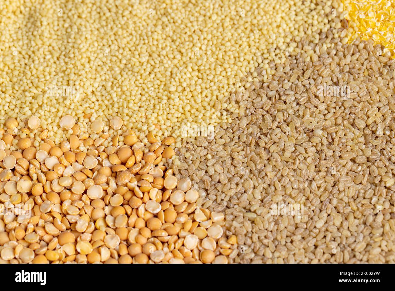 Mixed raw cereals from different types of plants, cooking from ...