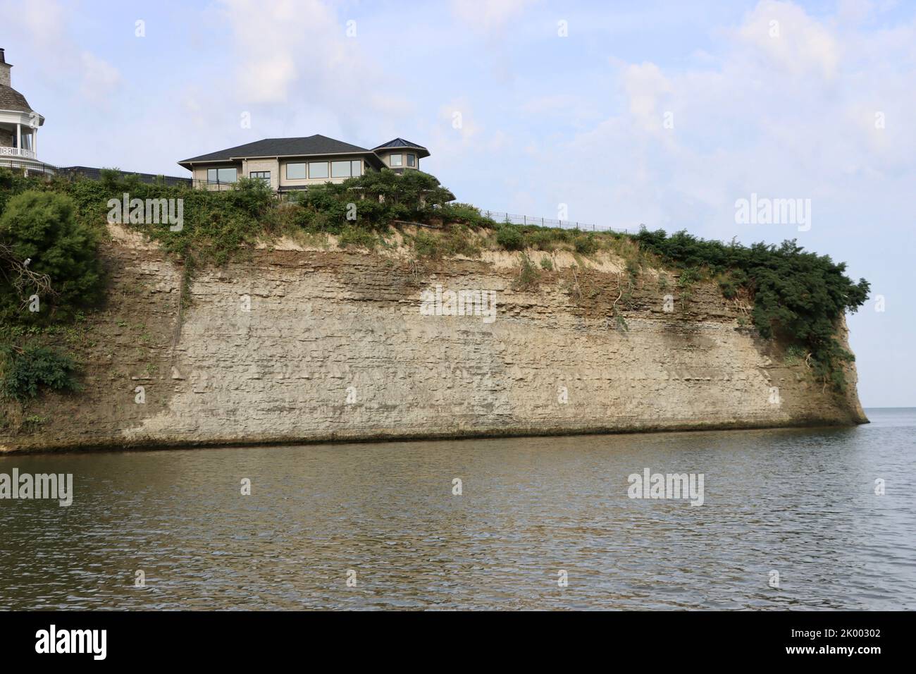 Lake Erie erosion on steep cliffs at the inlet to Rocky River, Ohio ...