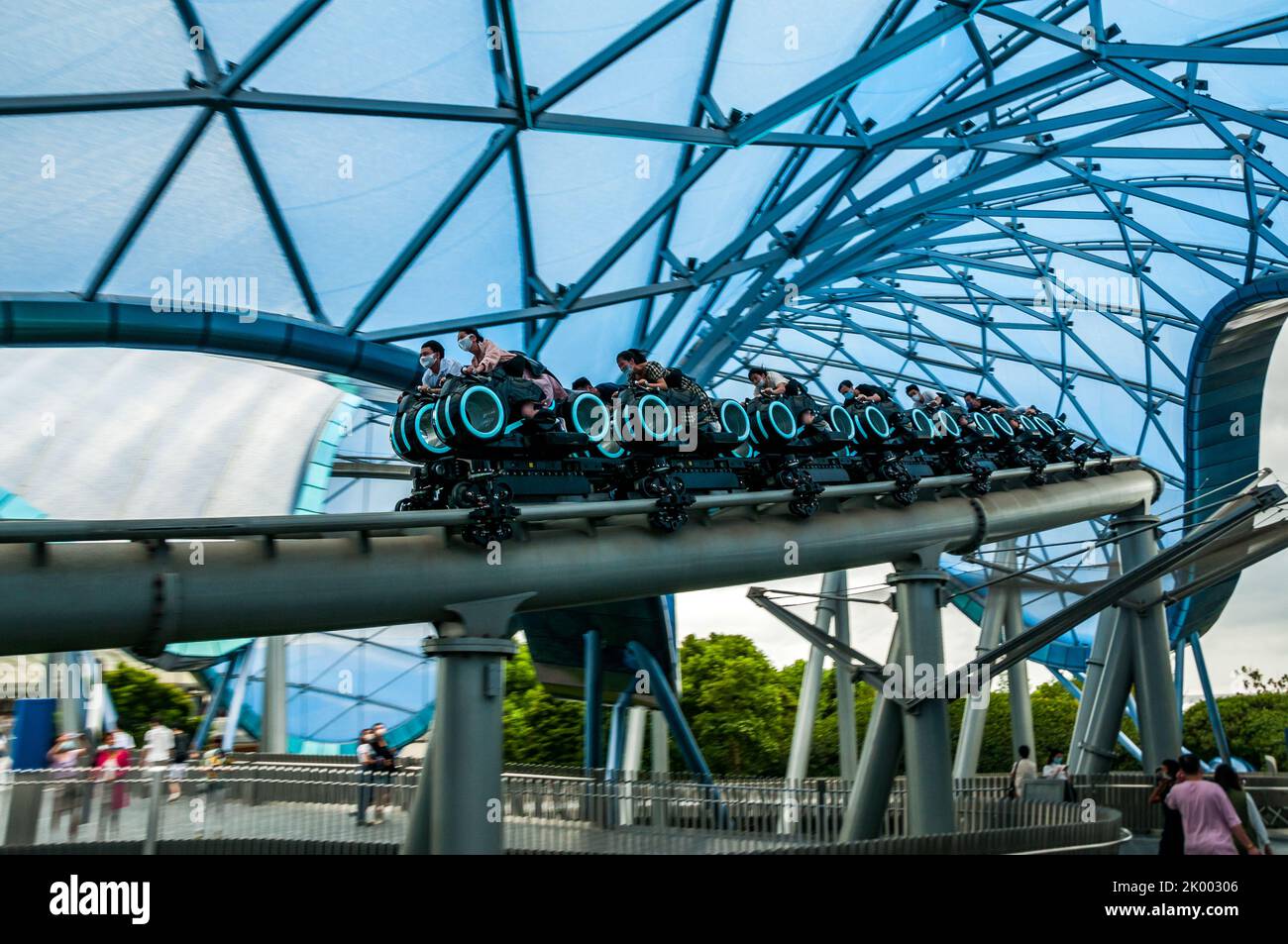 The Tron Lightcycle Power Run ride at the Shanghai Disneyland in Pudong ...