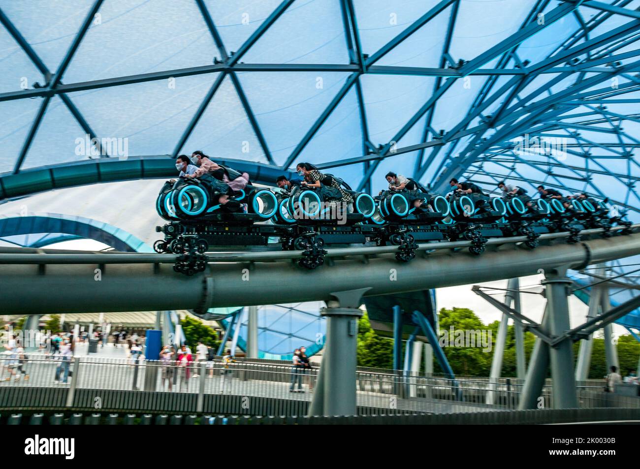 The Tron Lightcycle Power Run ride at the Shanghai Disneyland in Pudong ...