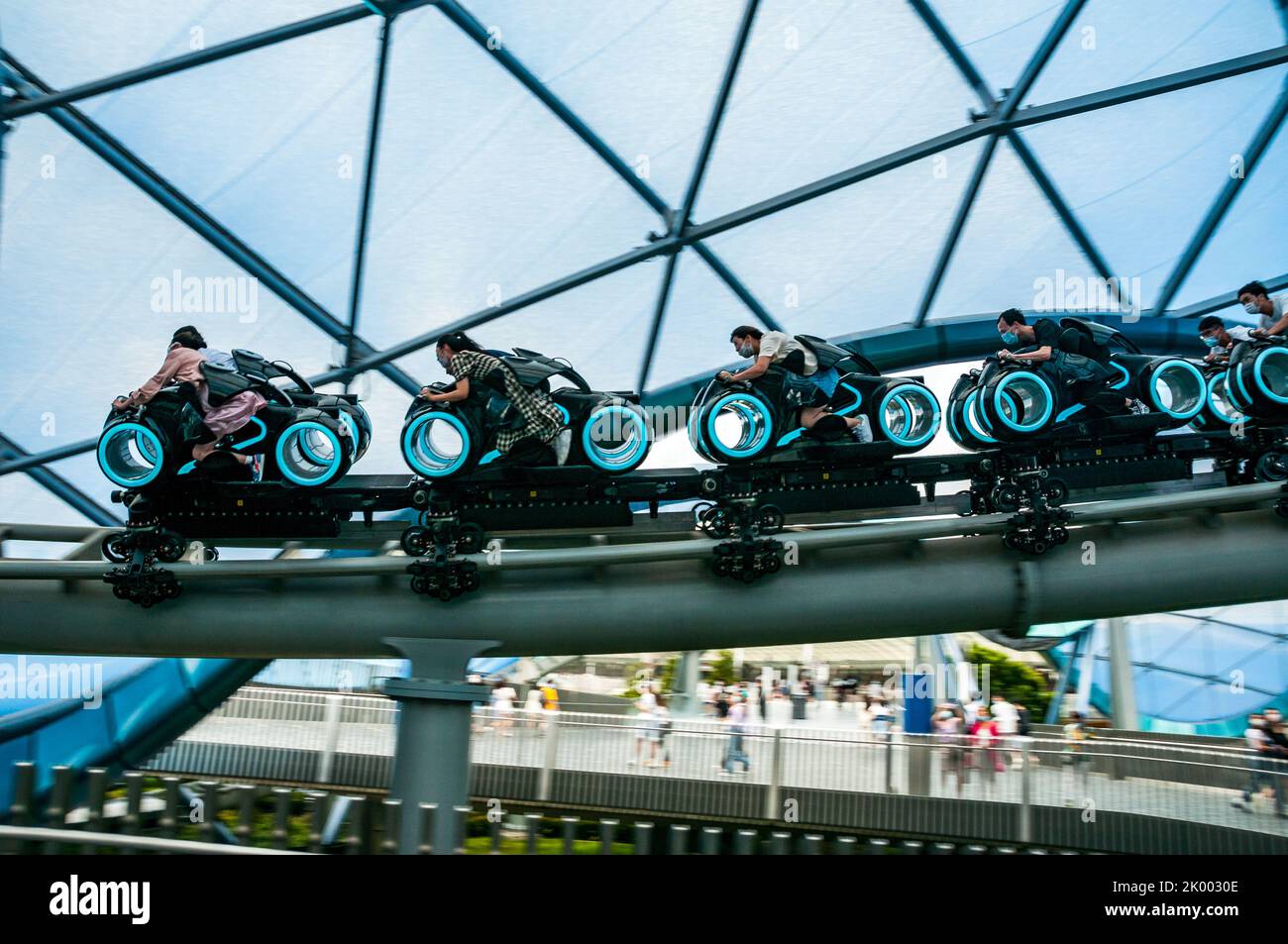 The Tron Lightcycle Power Run ride at the Shanghai Disneyland in Pudong ...