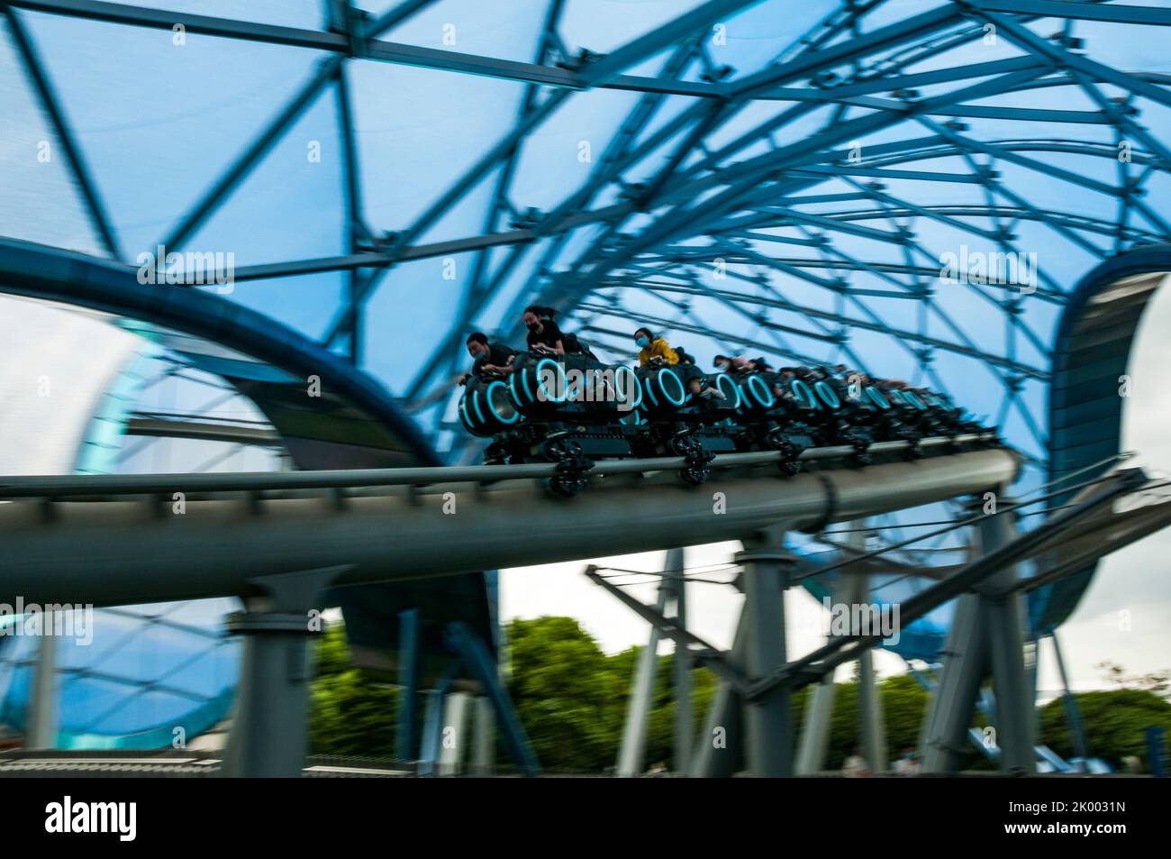 The Tron Lightcycle Power Run ride at the Shanghai Disneyland in Pudong ...