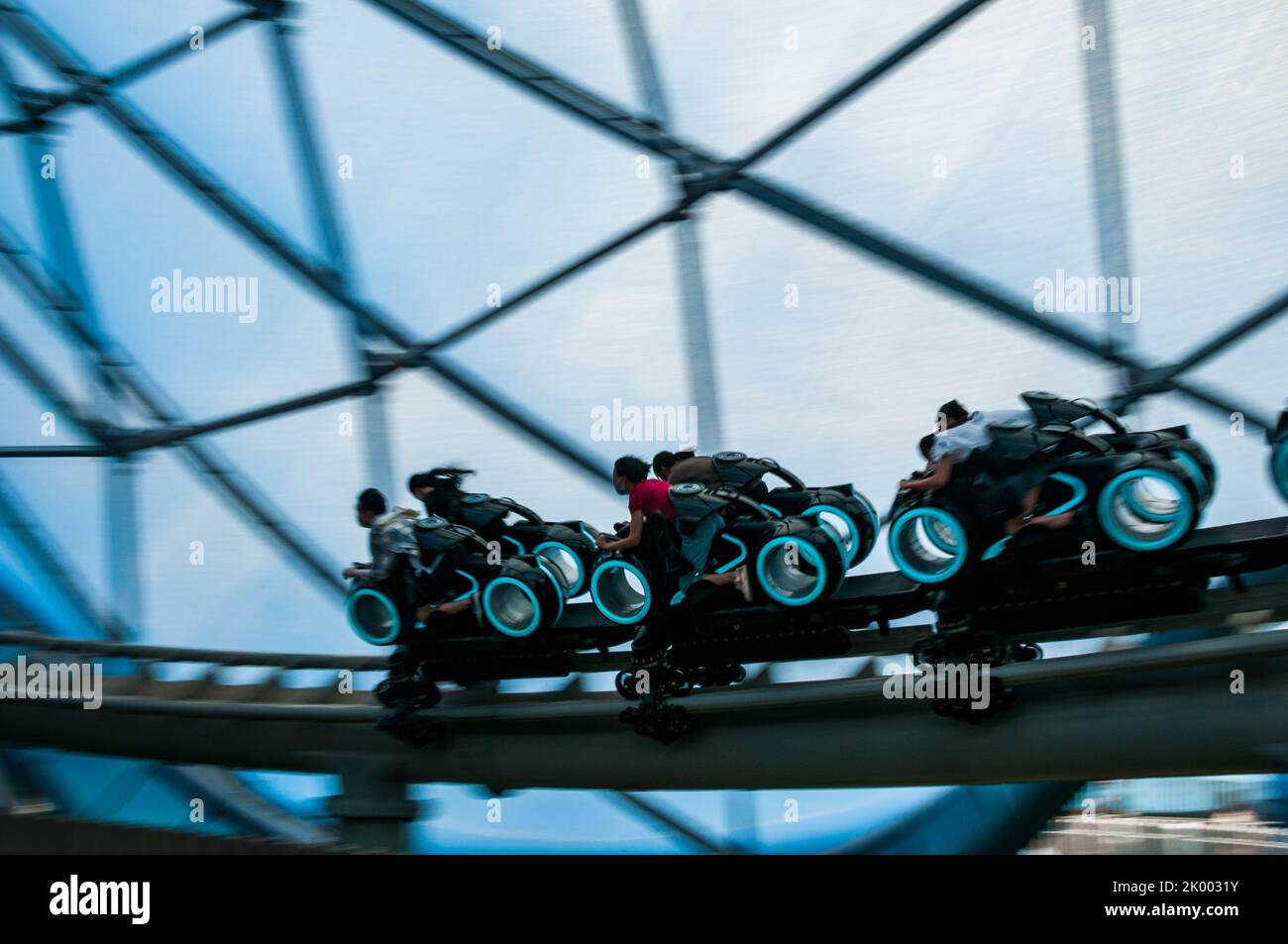 The Tron Lightcycle Power Run ride at the Shanghai Disneyland in Pudong ...